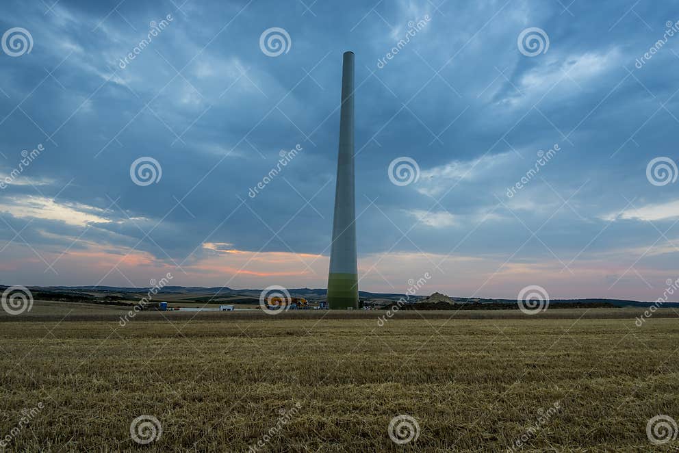 Column of an Unfinished Wind Mill in the Middle of a Wheat Field Stock ...