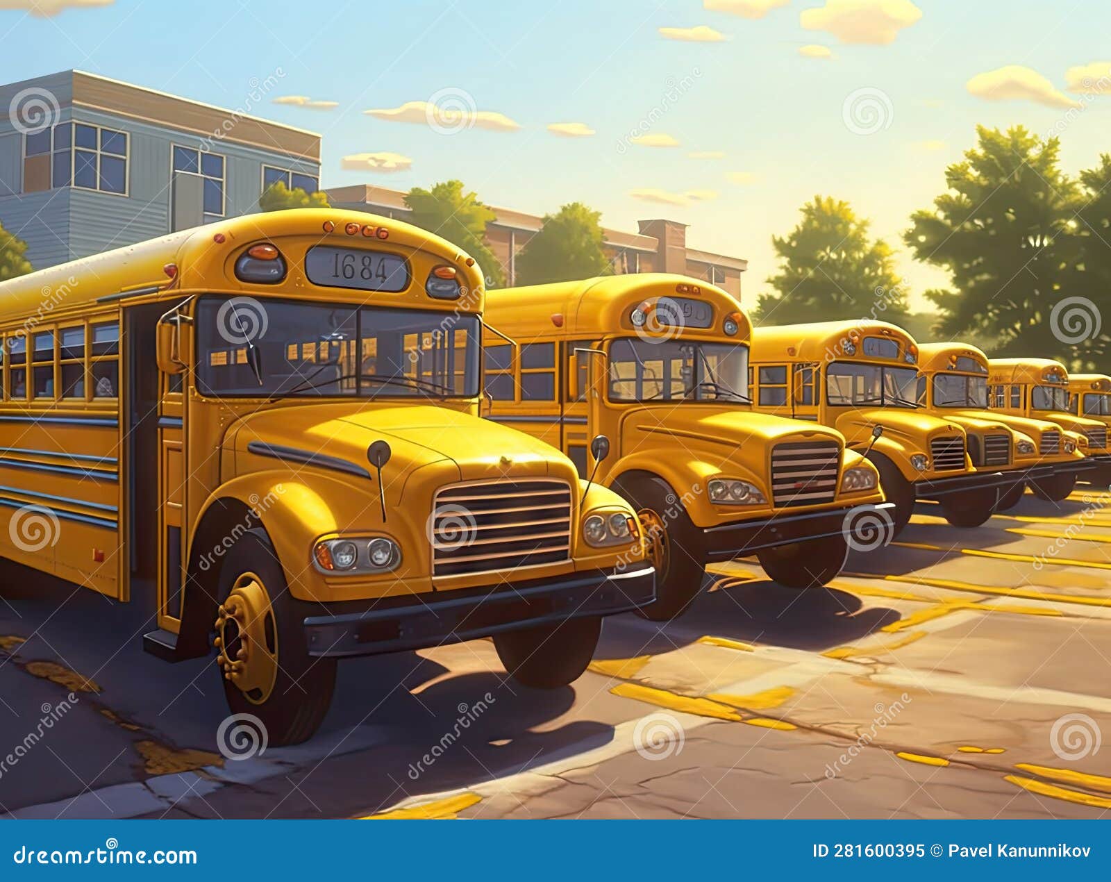 Column of Yellow Buses Created with Generative AI Technology Stock ...