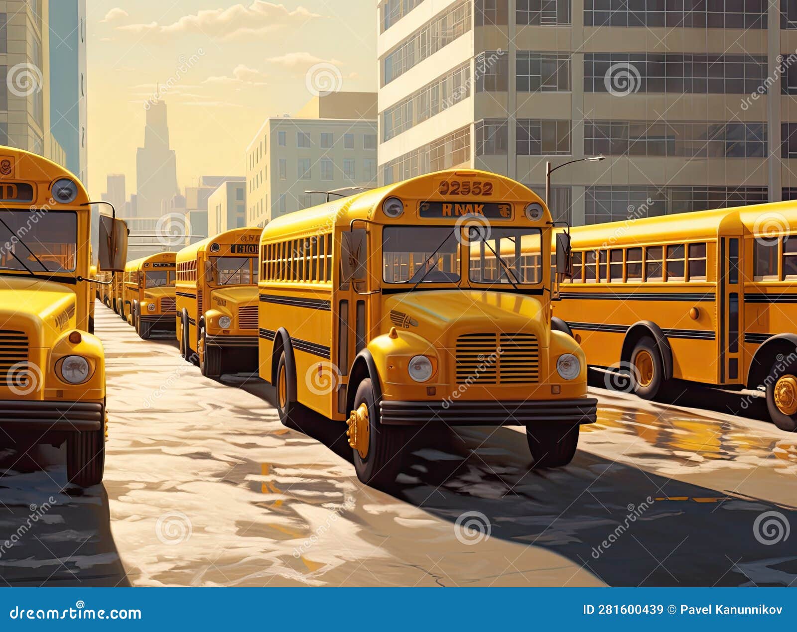 Column of Yellow Buses Created with Generative AI Technology Stock ...