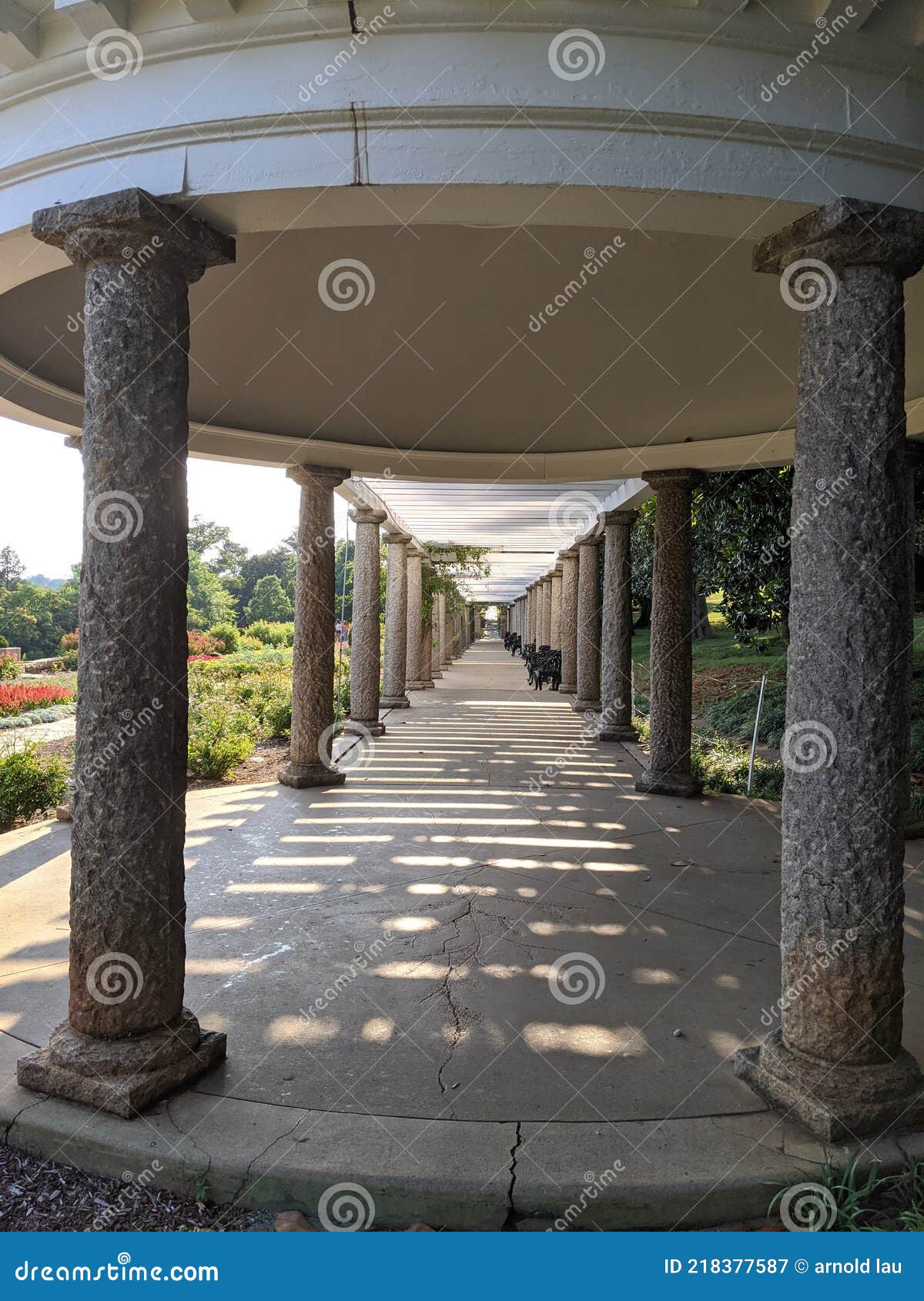 Columns Along Garden Walkway Stock Image - Image of tree, building ...