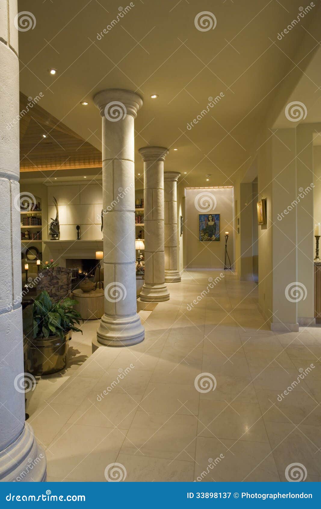Columns Along House Hallway Stock Image - Image of room, house: 33898137