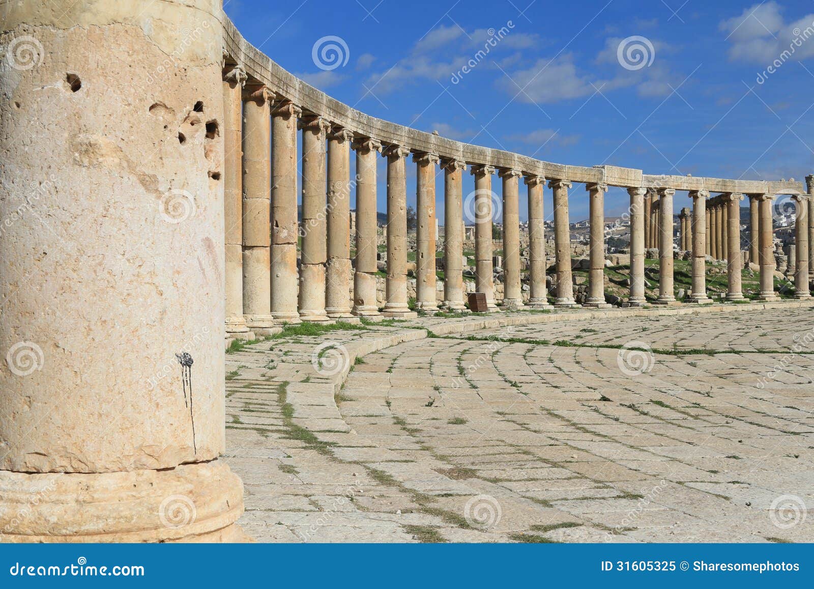 Columns at the Ancient City of Jerash Stock Image - Image of cloud ...