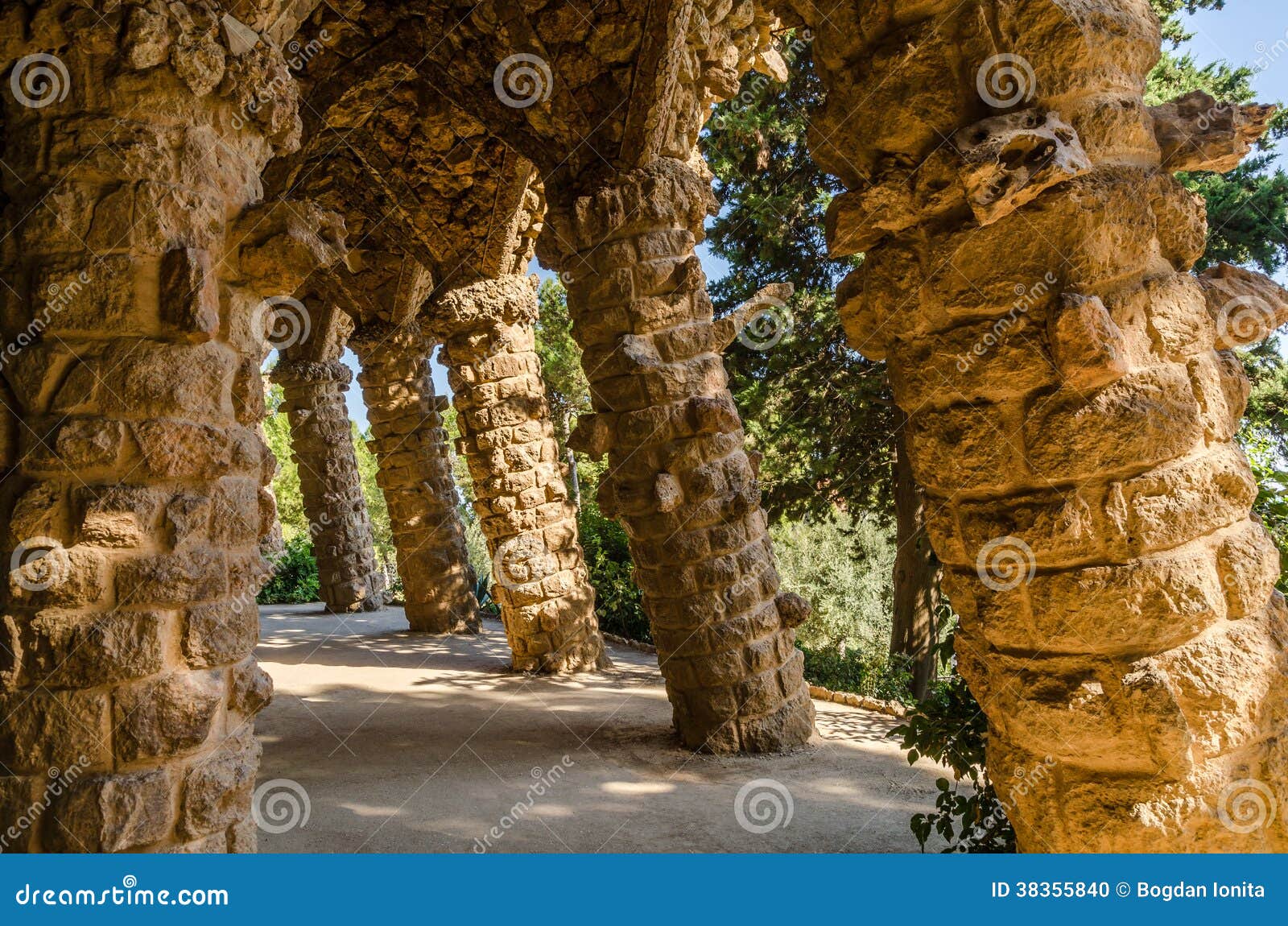 Columns by Antoni Gaudi in Park Guell Stock Photo - Image of barcelona ...