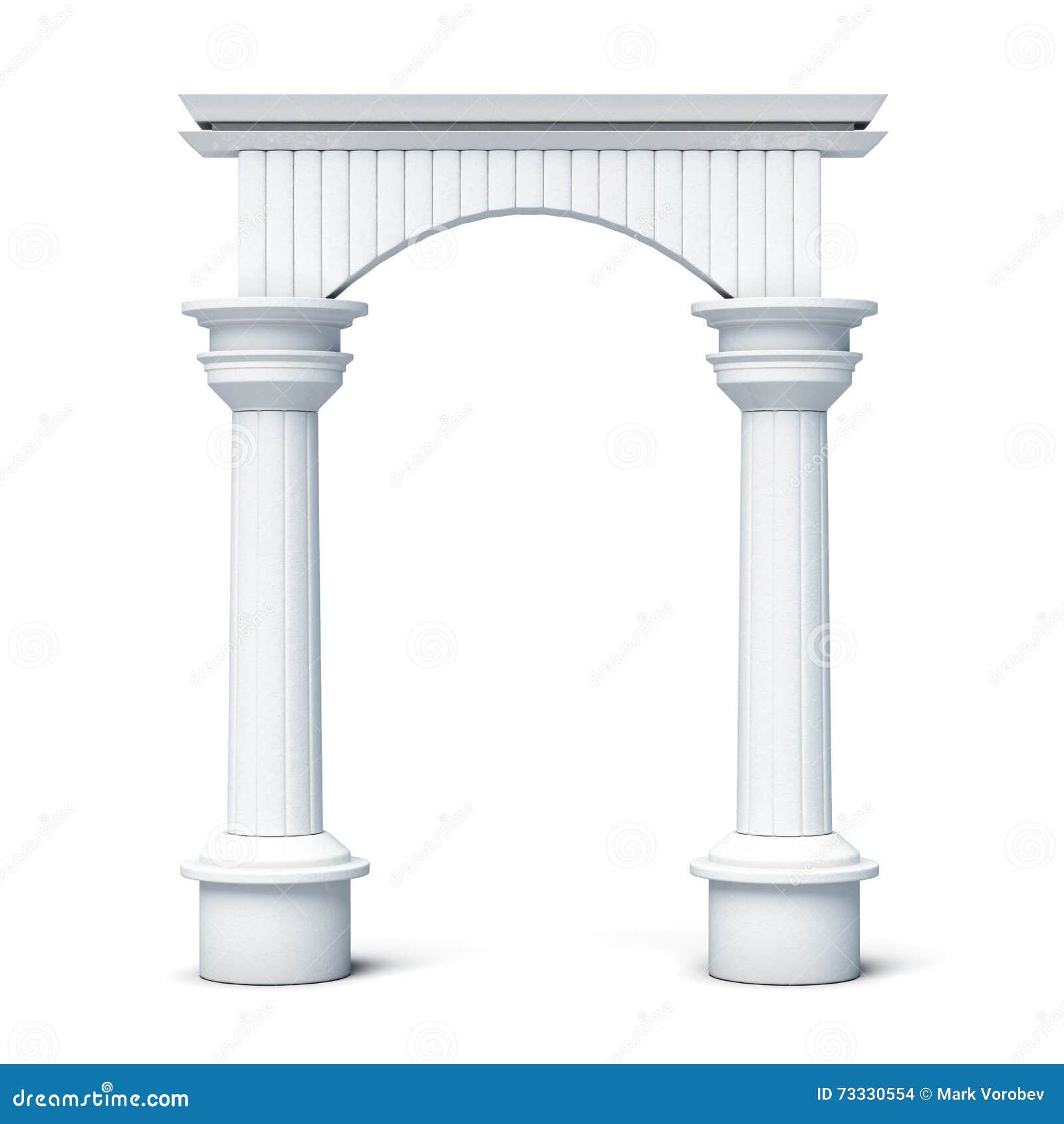 Columns and Arch Front View on White Background. 3d Ren Stock ...