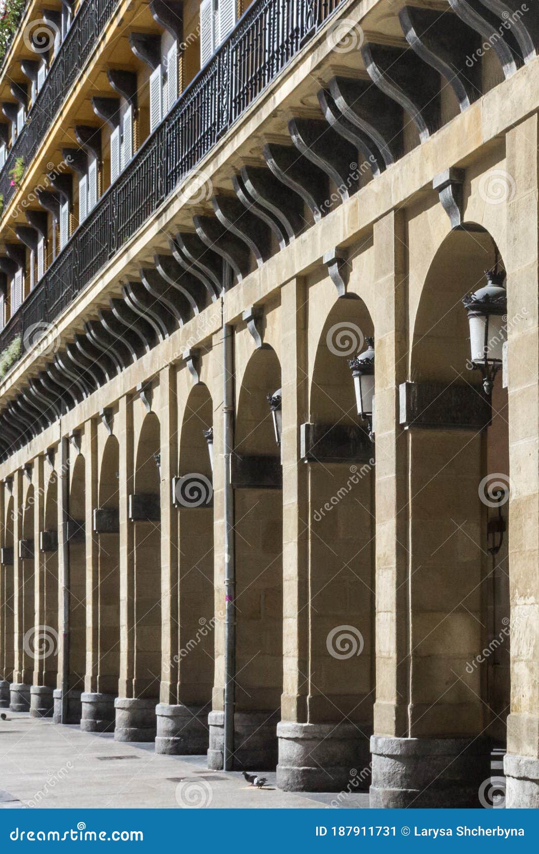 Columns with Arches in the Facade of a Medieval Building Stock Image ...