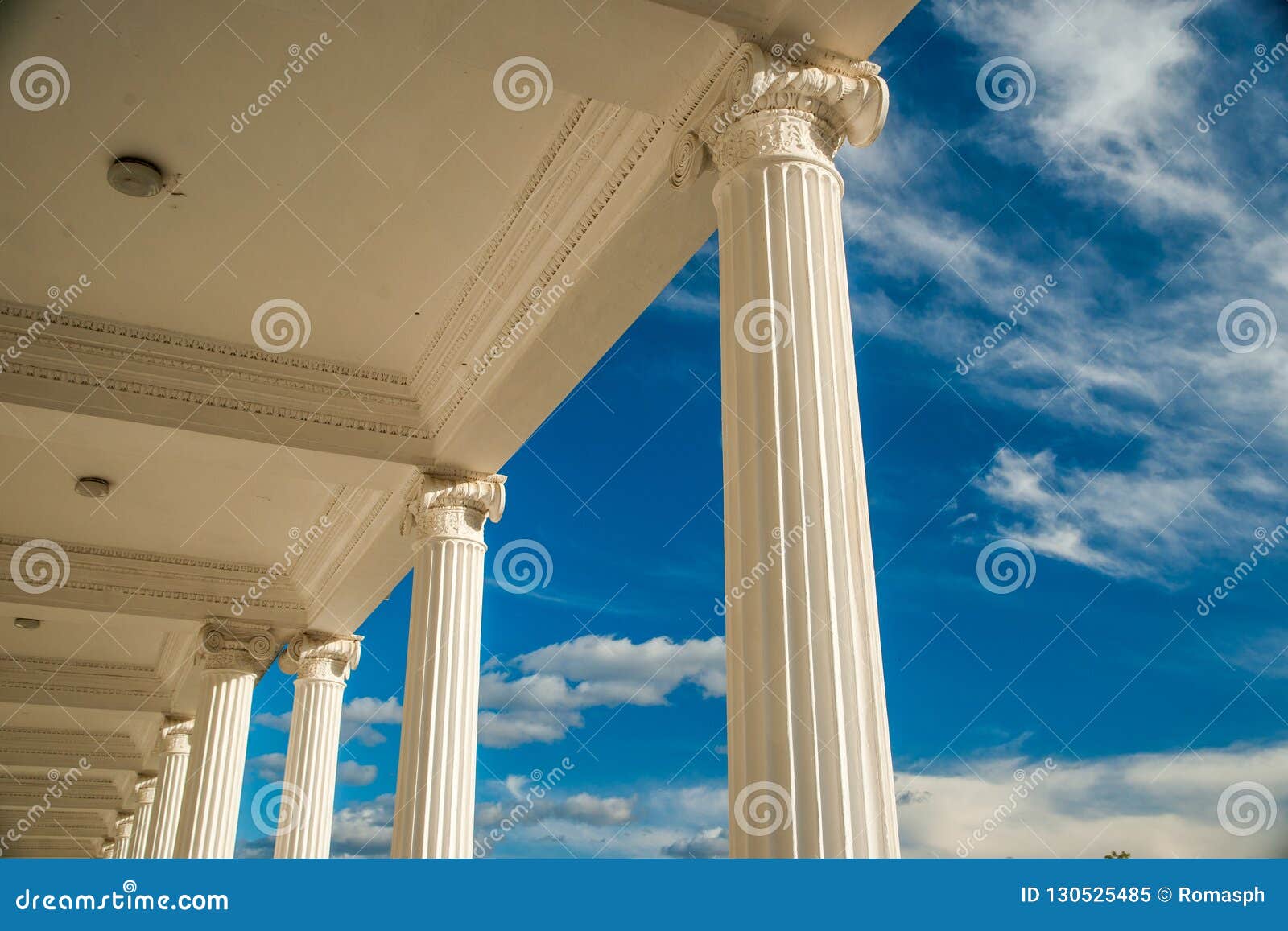 Columns on Blue Sky Background. Stock Image - Image of marble ...
