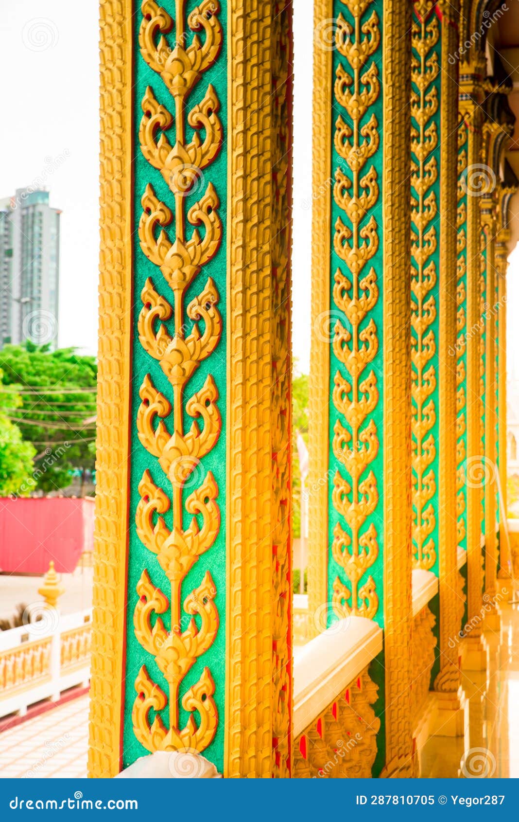 Columns of a Buddhist Temple Decorated with Colored Gilded Patterns ...