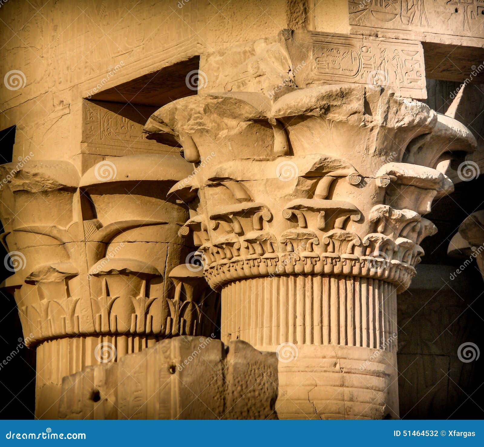 Columns Capitals at Kom-Ombo (Egypt) Stock Photo - Image of carving ...