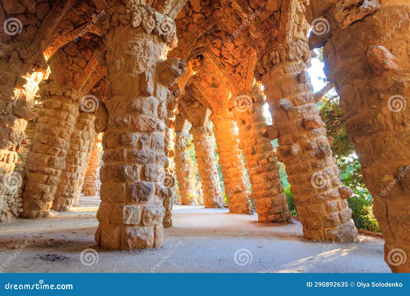 Columns Designed by Antoni Gaudi in Park Guell in Barcelona, Spain ...
