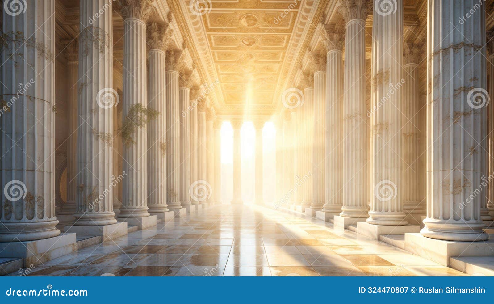 Columns and Empty Corridor Inside the Stone Temple Stock Image - Image ...