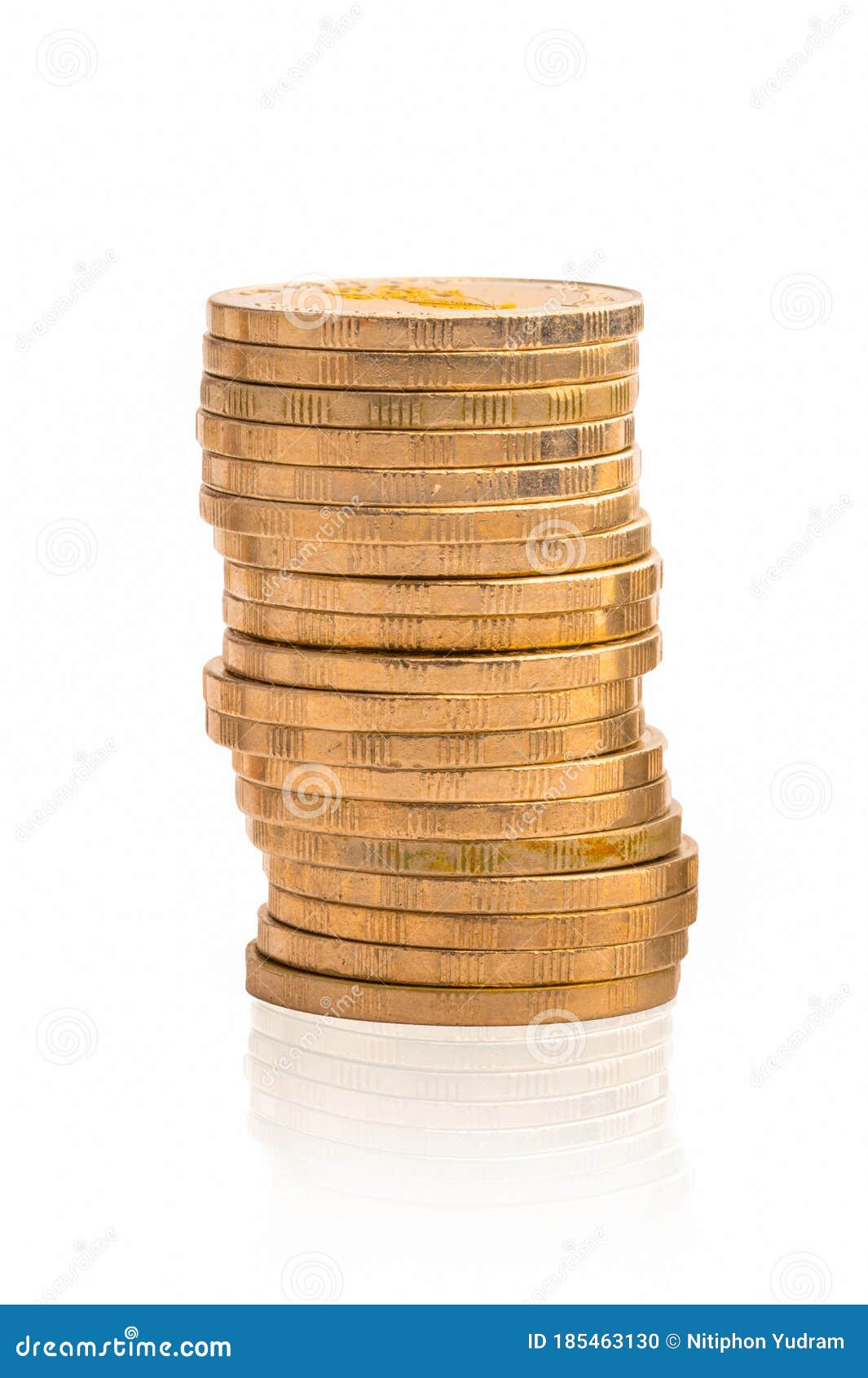 Columns of Gold Coins. Stack of Coins on a White Background Stock Photo ...