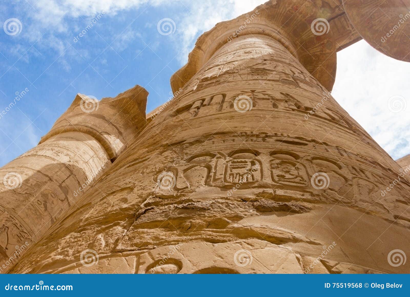 Columns with Hieroglyphs in the Temple of the Sun God in Egypt Stock ...