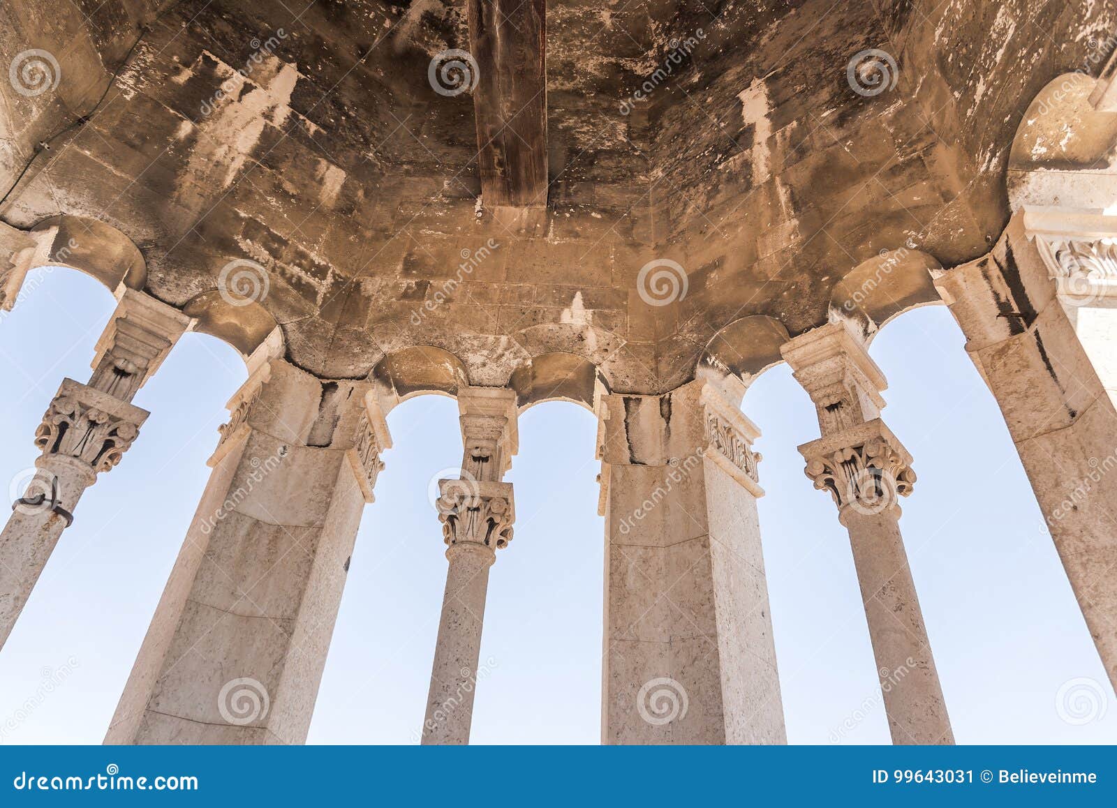 Columns of a High Ancient Tower. Stock Image - Image of columns ...