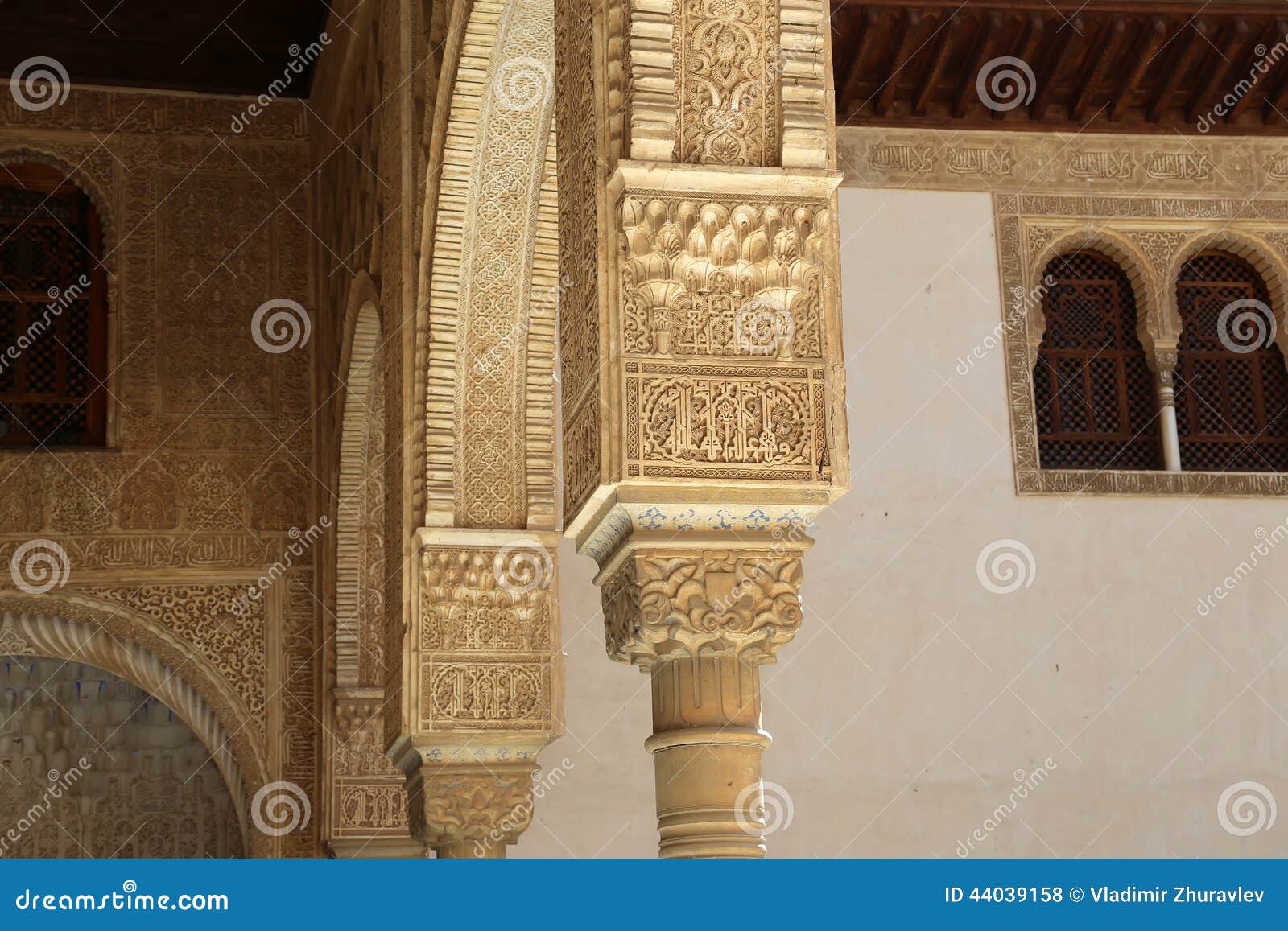 Columns in Islamic (Moorish) Style in Alhambra, Granada, Spain Stock ...
