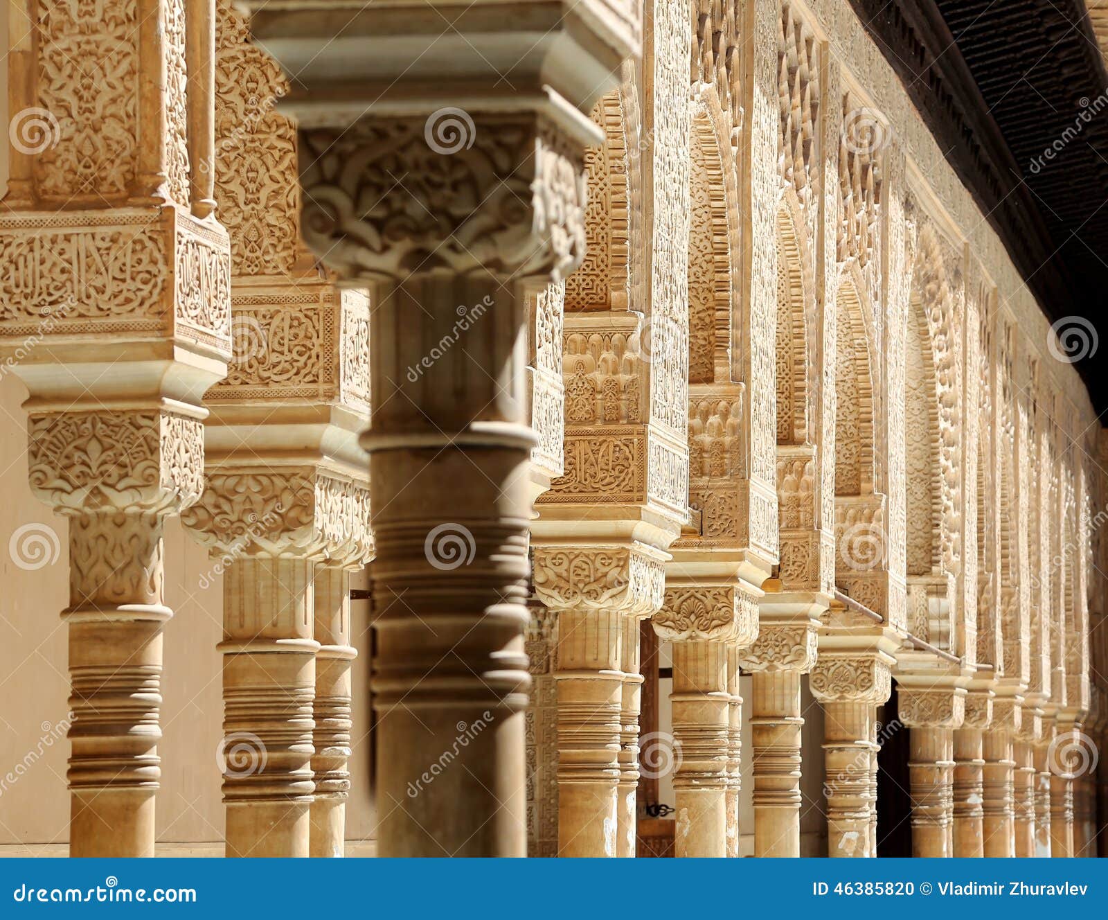 Columns in Islamic (Moorish) Style in Alhambra, Granada, Spain Stock ...