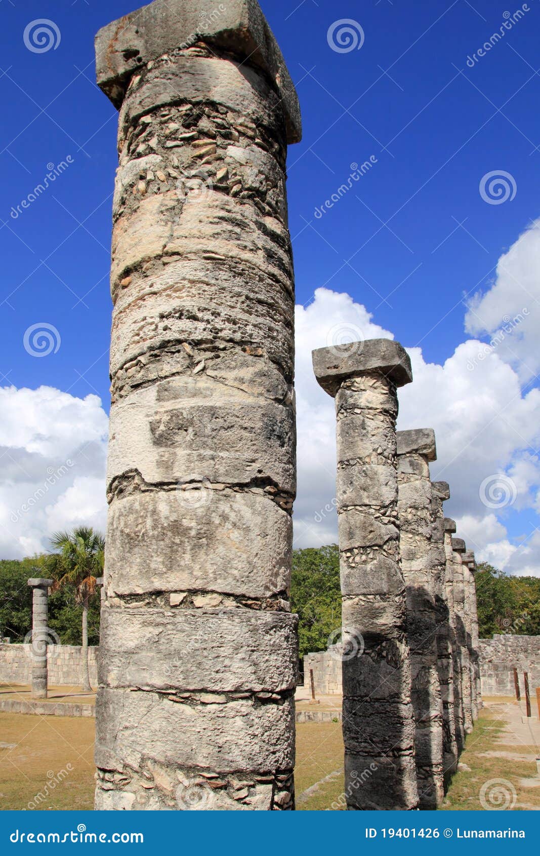 Columns Mayan Chichen Itza Mexico Ruins in Rows Stock Photo - Image of ...