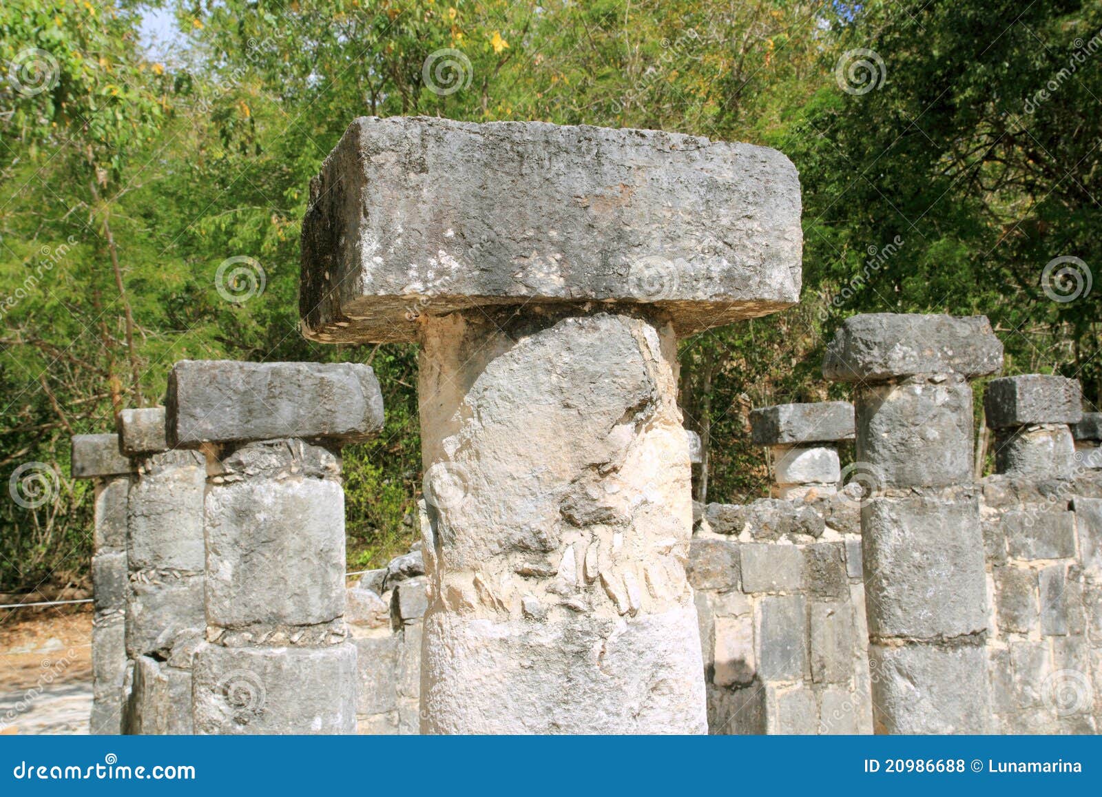 Columns Mayan Chichen Itza Mexico Ruins in Rows Stock Photo - Image of ...