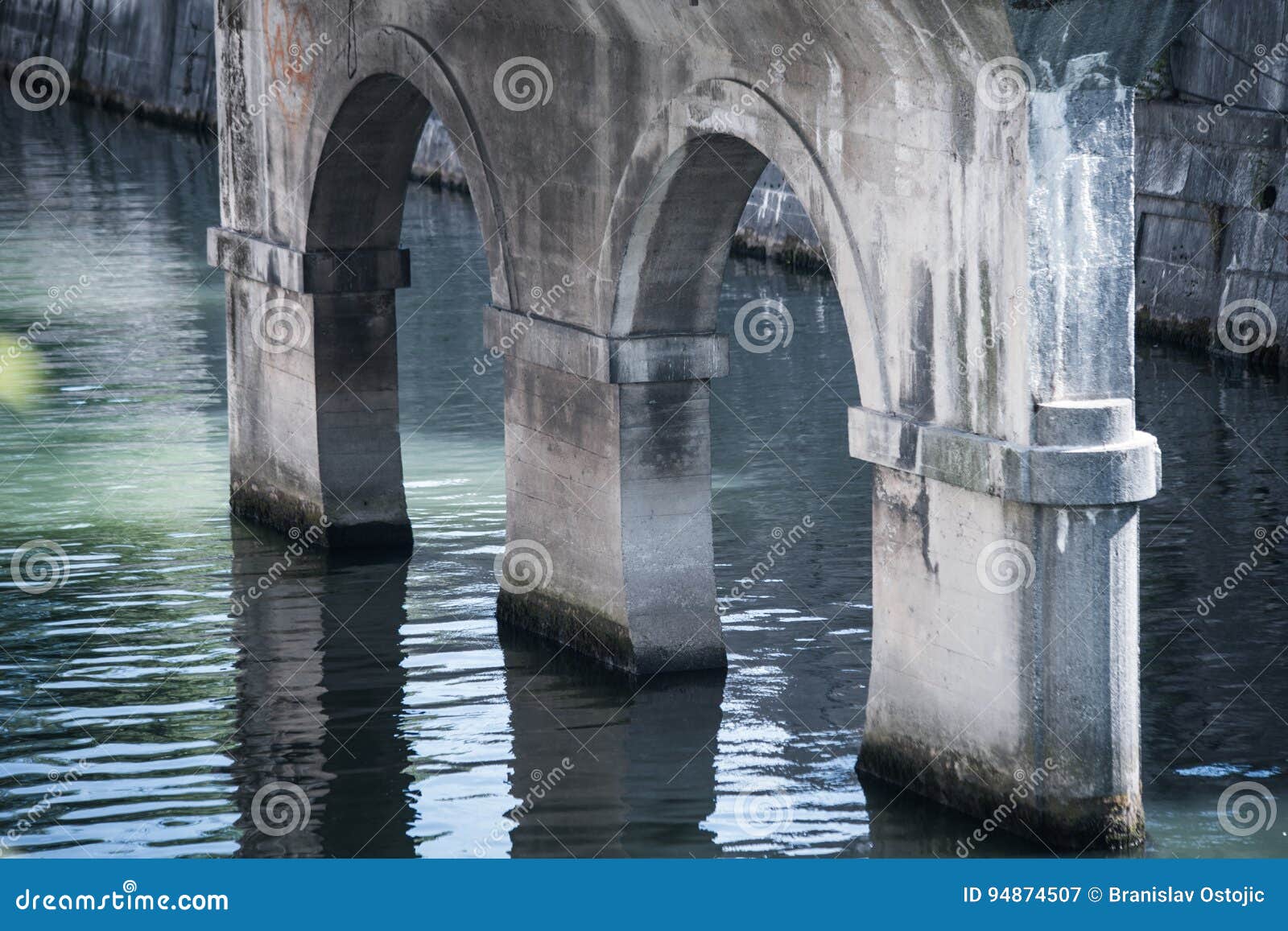 Columns of Old Stone Bridge Over River Stock Image - Image of view ...