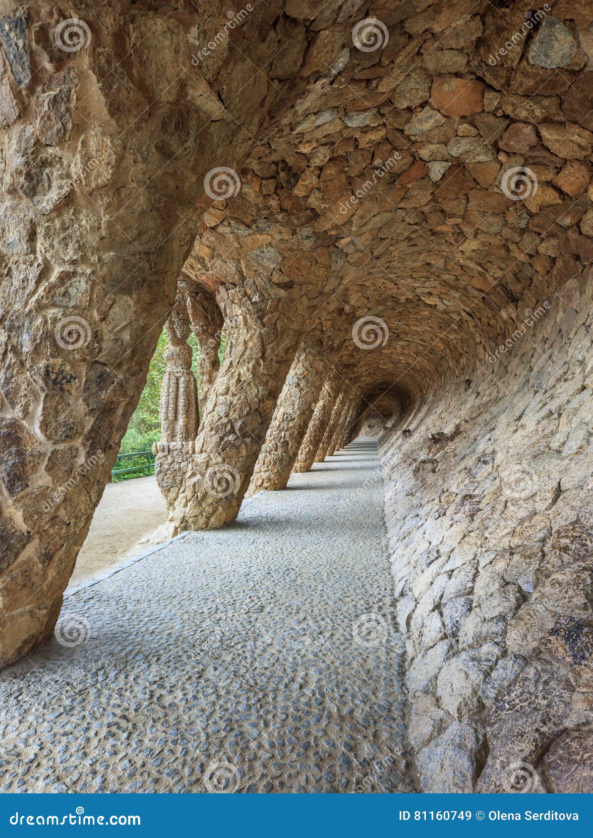 Columns of Park Guell stock image. Image of clay, ceiling - 81160749