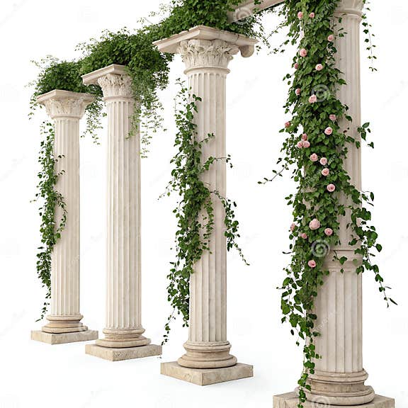 Columns with Plant Isolated on White Background Stock Illustration ...
