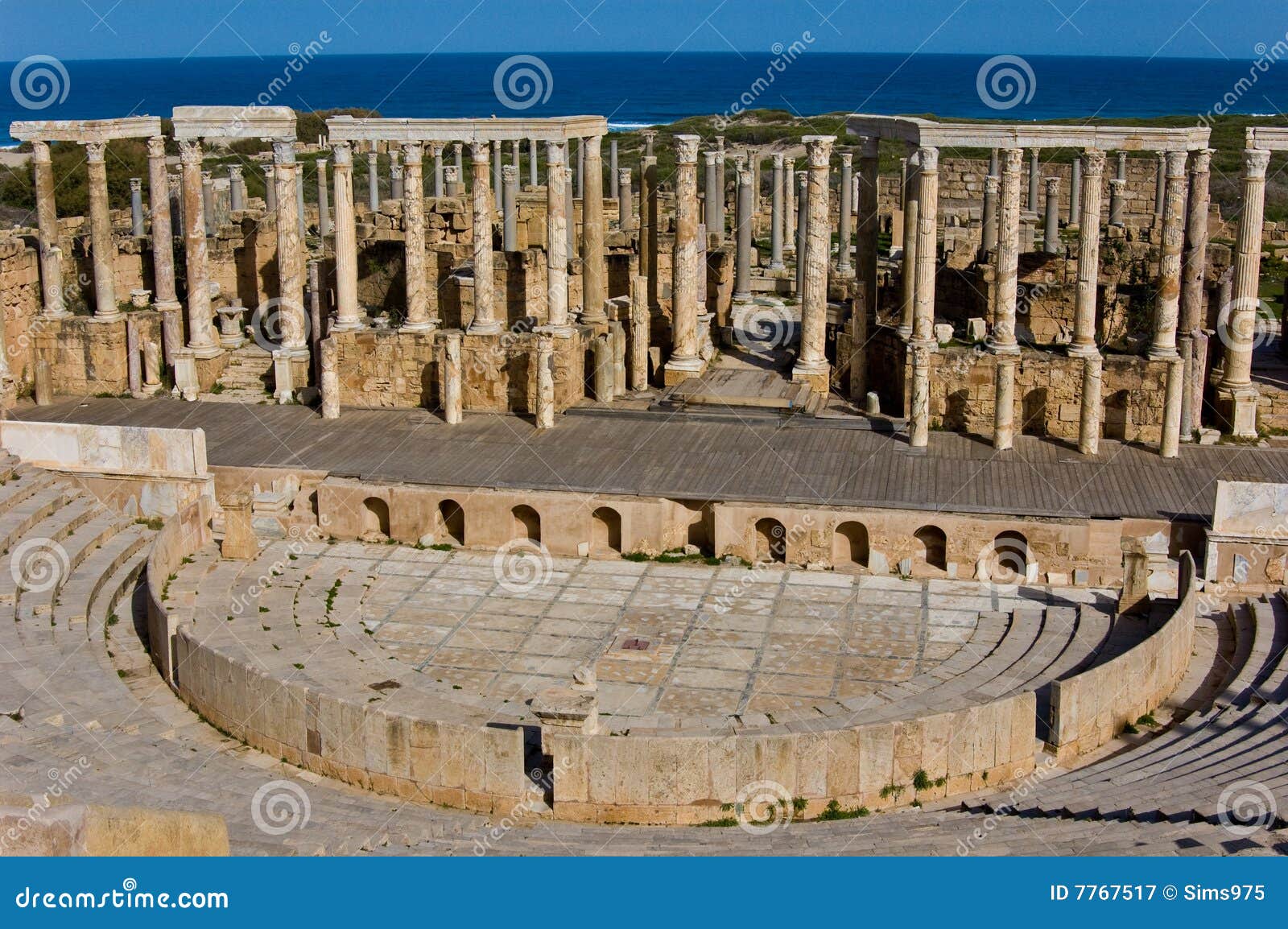 Columns ruins stock image. Image of blue, landmark, sabratha - 7767517