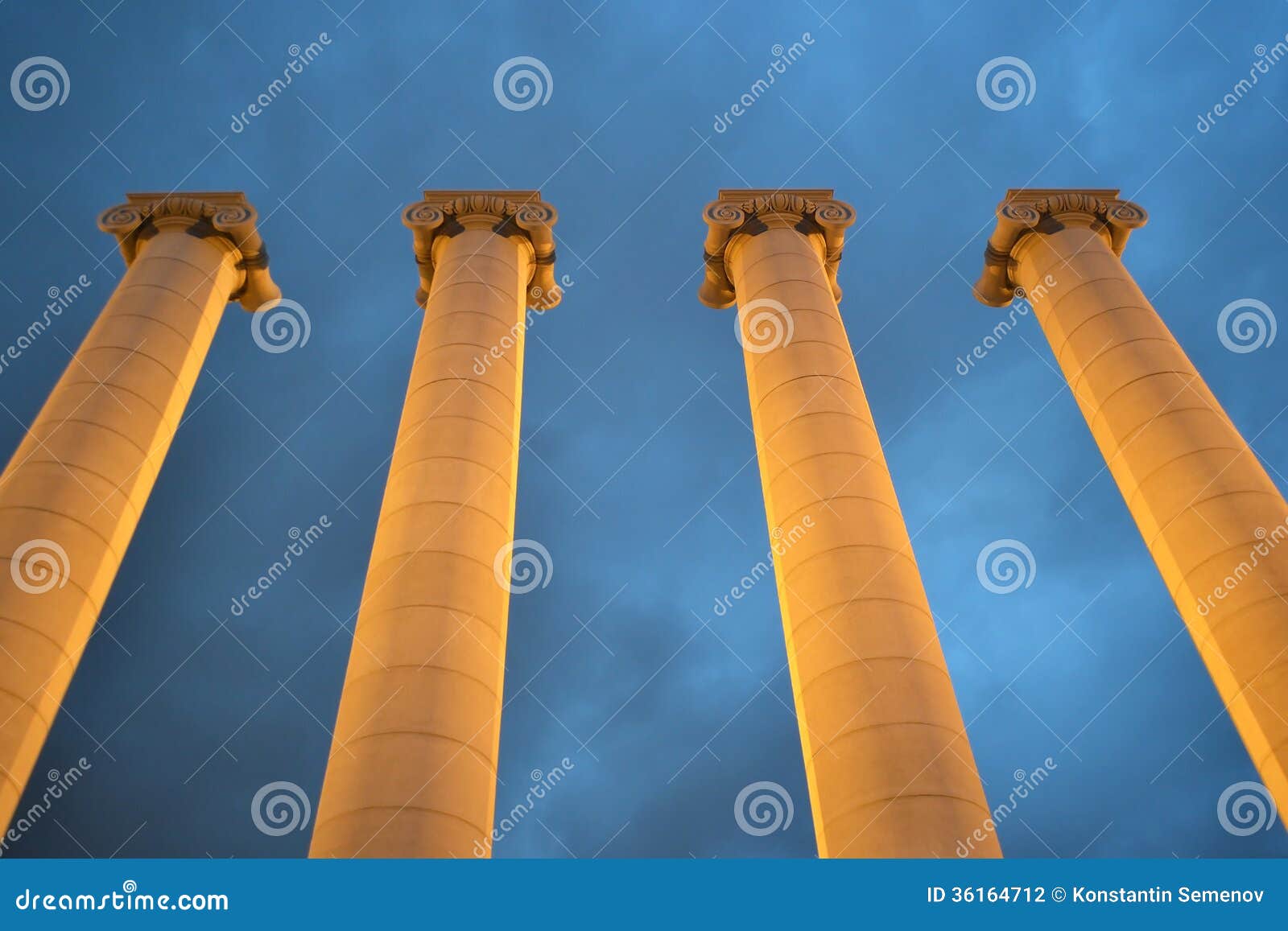 Columns on Square of Spain in Barcelona. Stock Photo - Image of ...