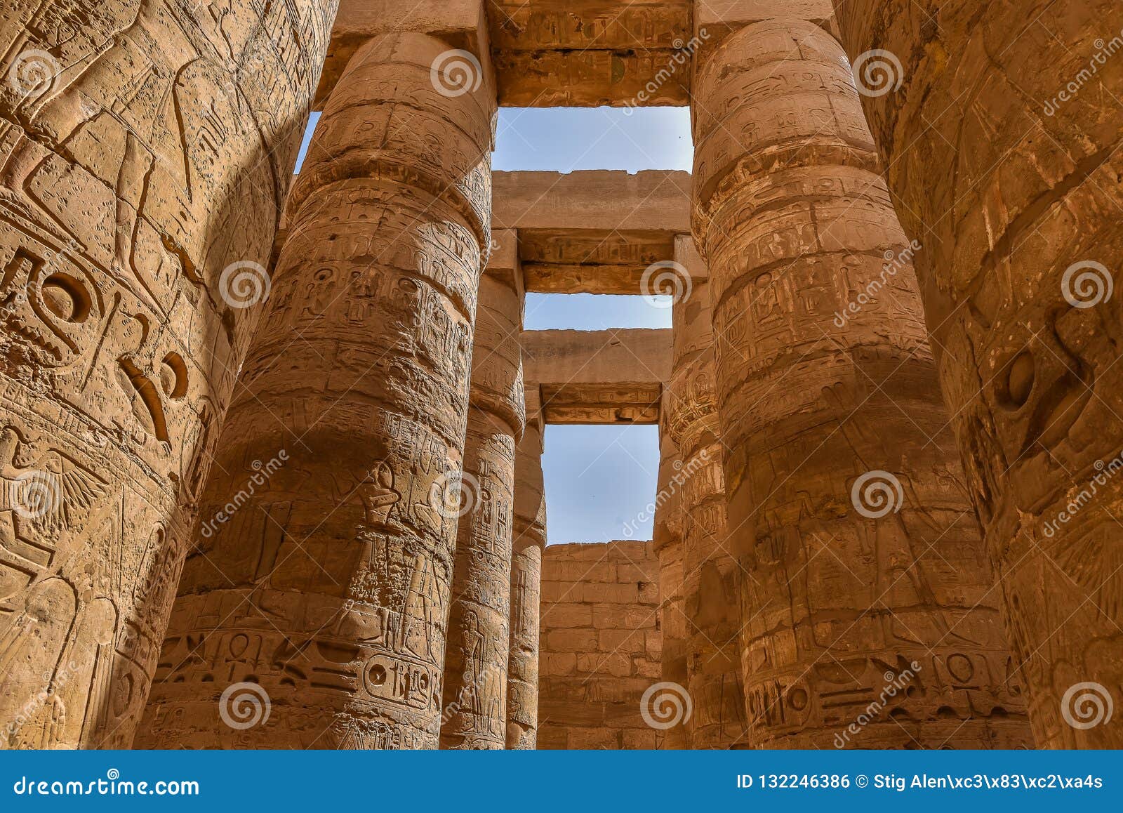 Columns in the Temple of Amon-Re at Karnak Stock Photo - Image of ...