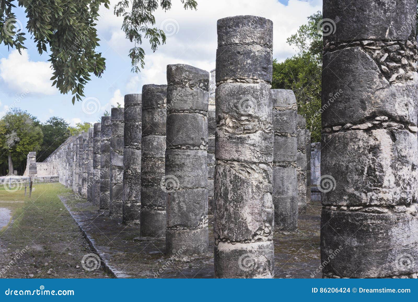 Columns in the Temple of a Thousand Warriors in Chichen Itza Ruins ...