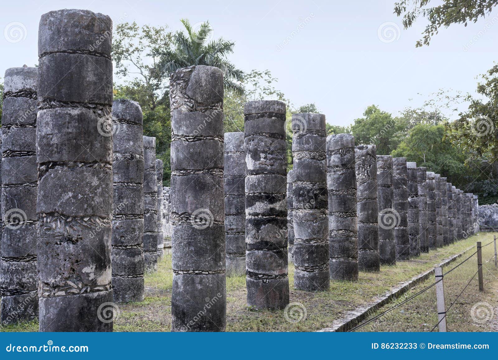 Columns in the Temple of a Thousand Warriors in Chichen Itza Ruins ...