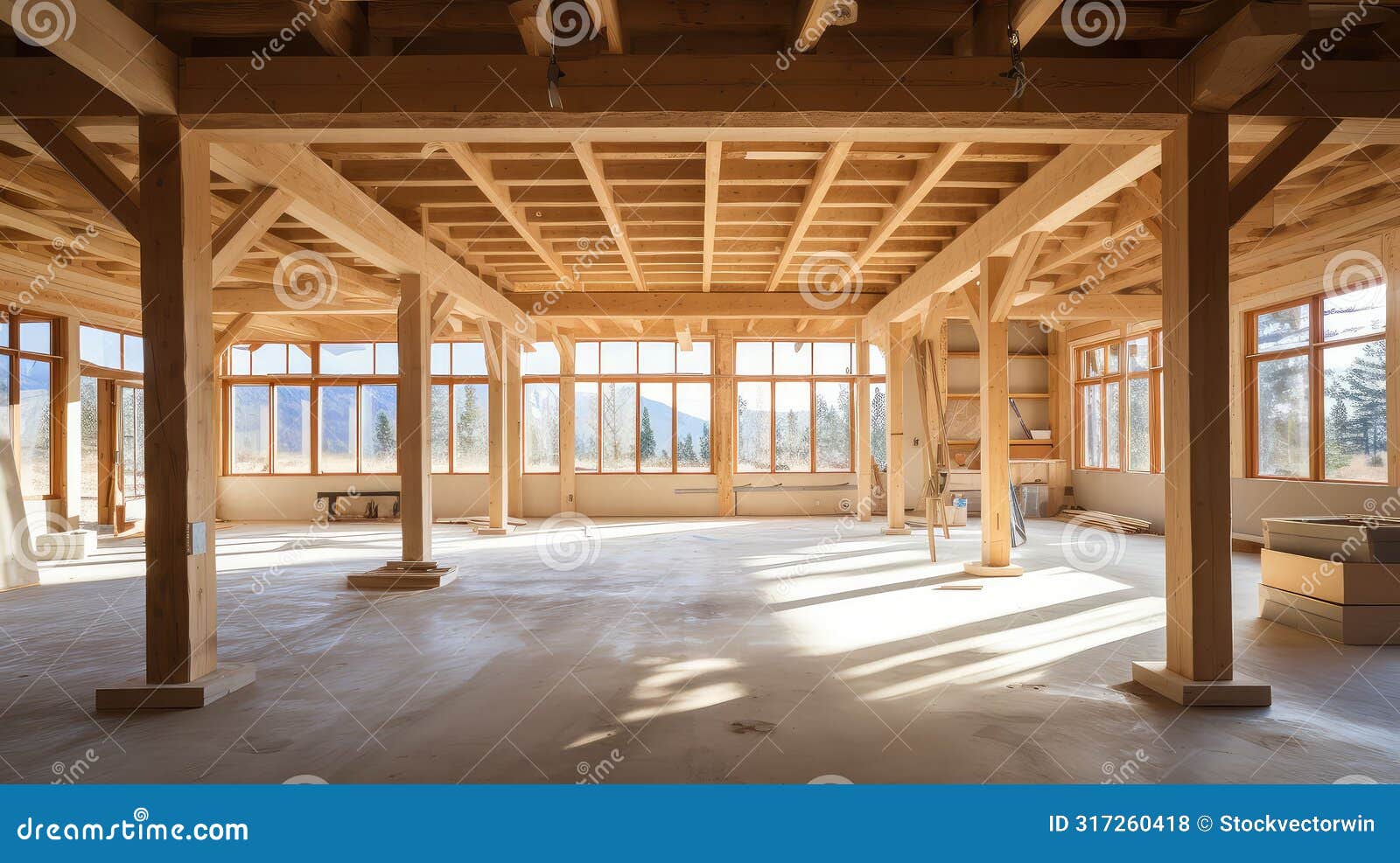 Columns Unfinished Timber Frame Stock Illustration - Illustration of ...