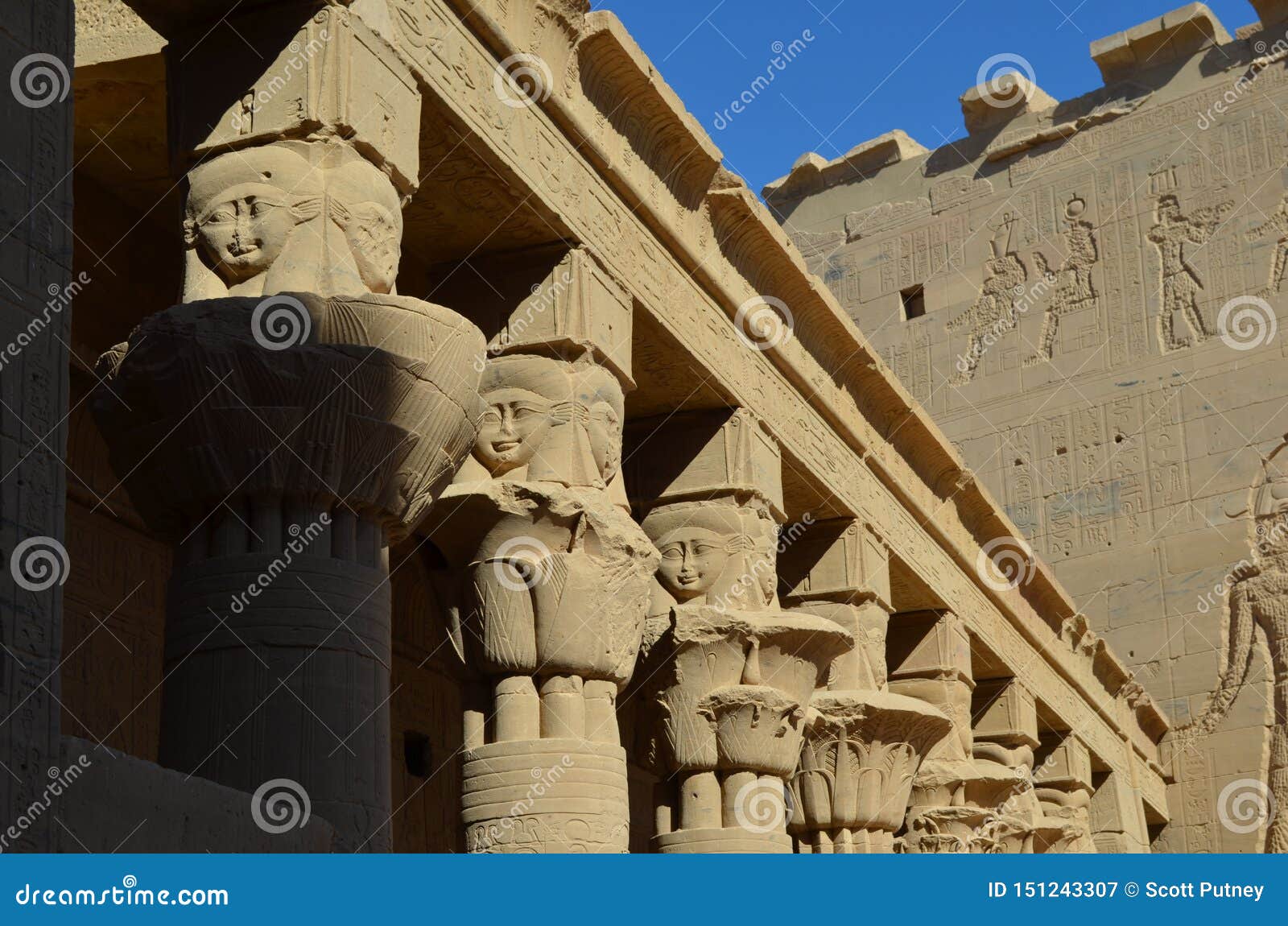 Faces And Columns Of The Temple Of Philae, Ancient Egypt Royalty-Free ...