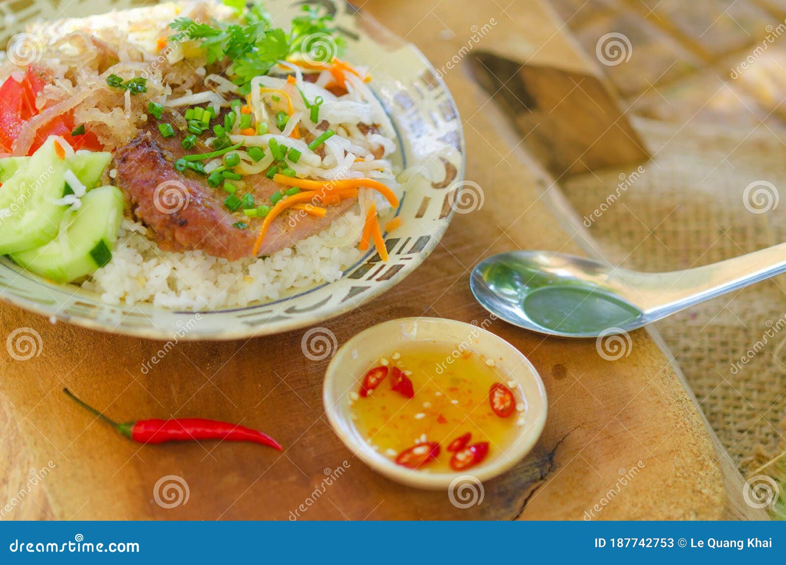 Com Tam - Vietnamese Broken Rice with Grilled Pork Chop Stock Image ...