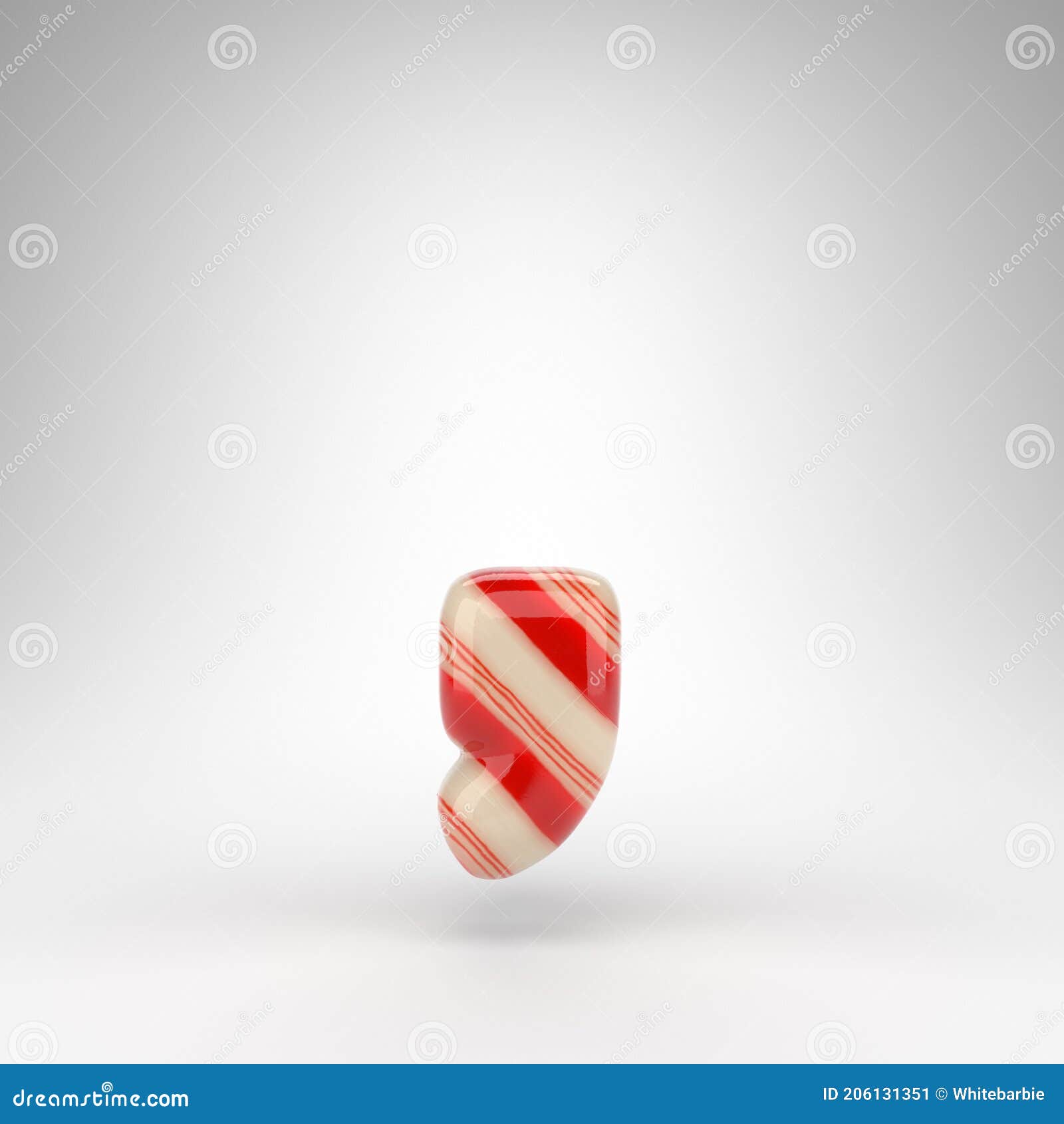 Coma Symbol on White Background. Candy Cane 3D Sign with Red and White ...