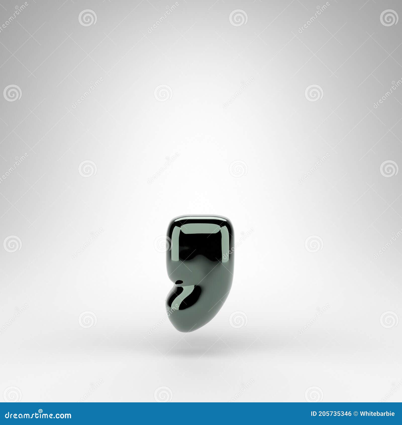 Coma Symbol on White Background. Green Chrome 3D Sign with Glossy ...