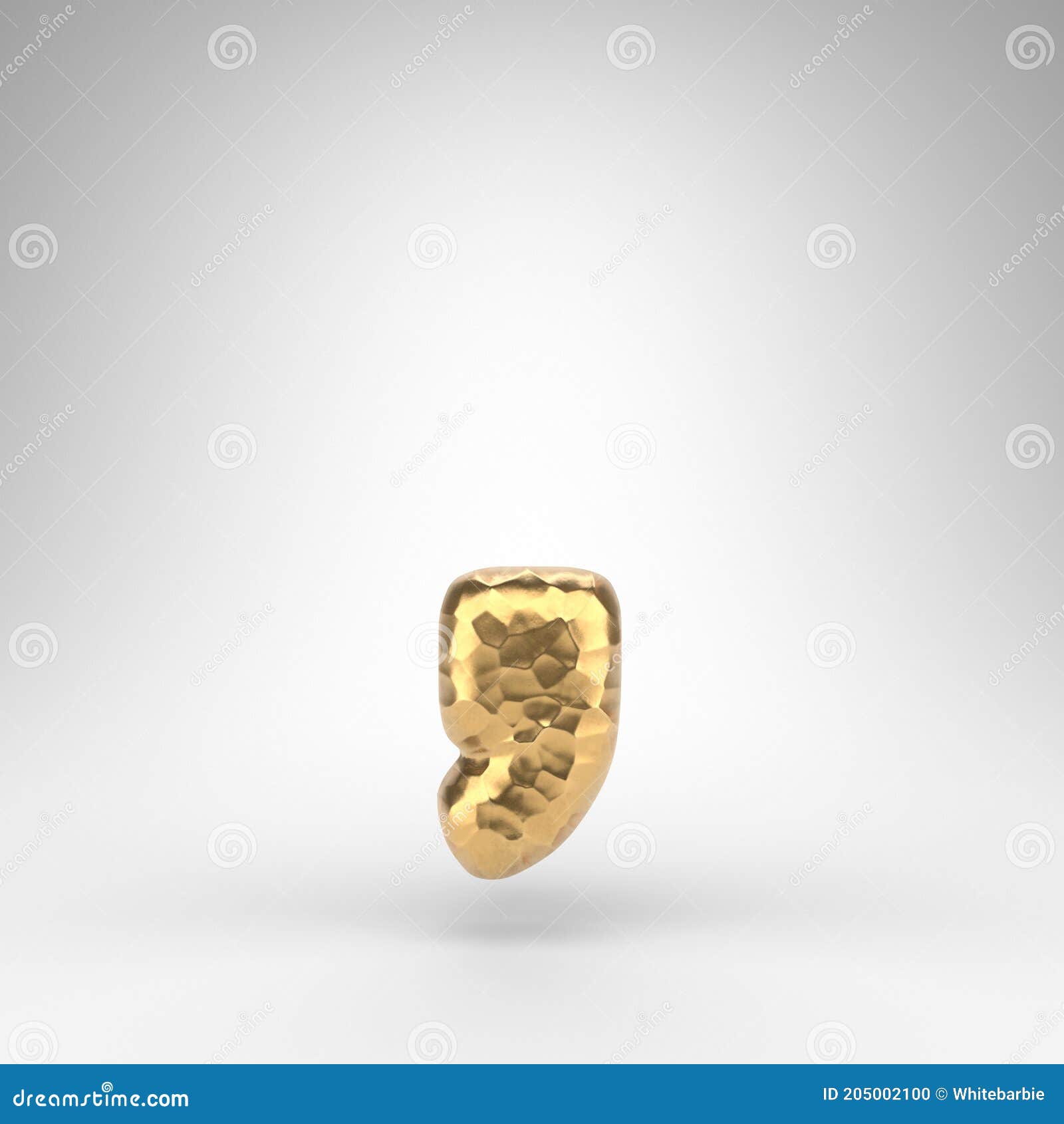 Coma Symbol On White Background. Hammered Brass 3D Sign With Shiny ...