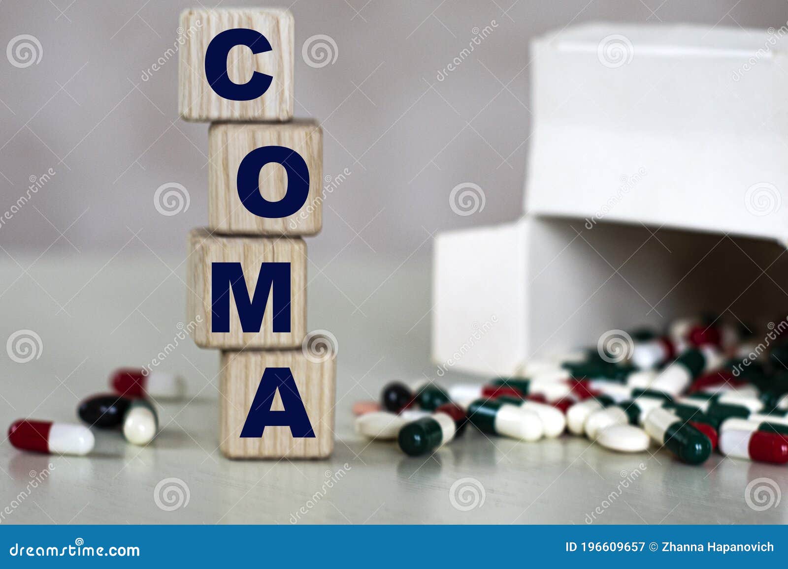 Coma Word Written On Wooden Blocks And Stethoscope On Light Blue ...