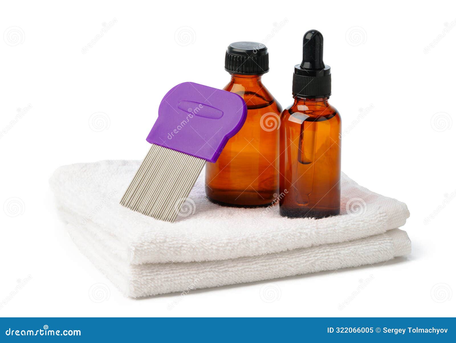 Comb, Anti Lice Medicine and Towel on White Background Stock Image ...