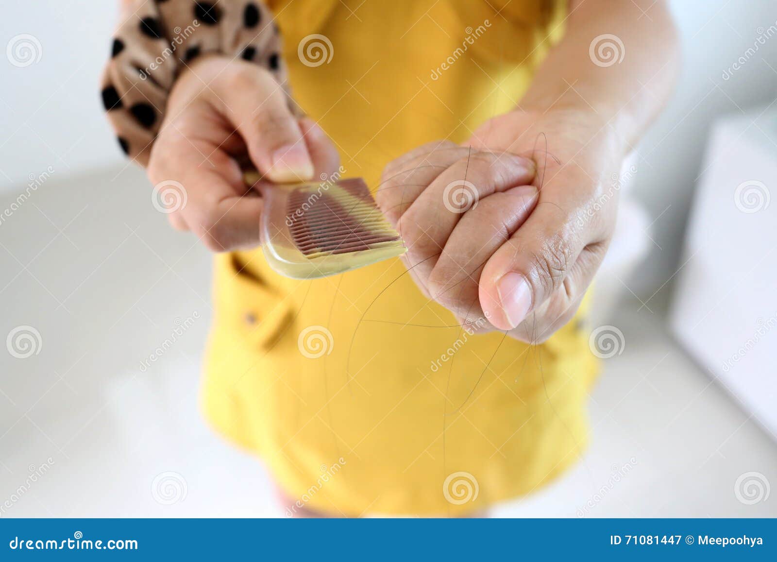 Comb and Black Hair of Women Placed on Hand. Stock Image - Image of ...