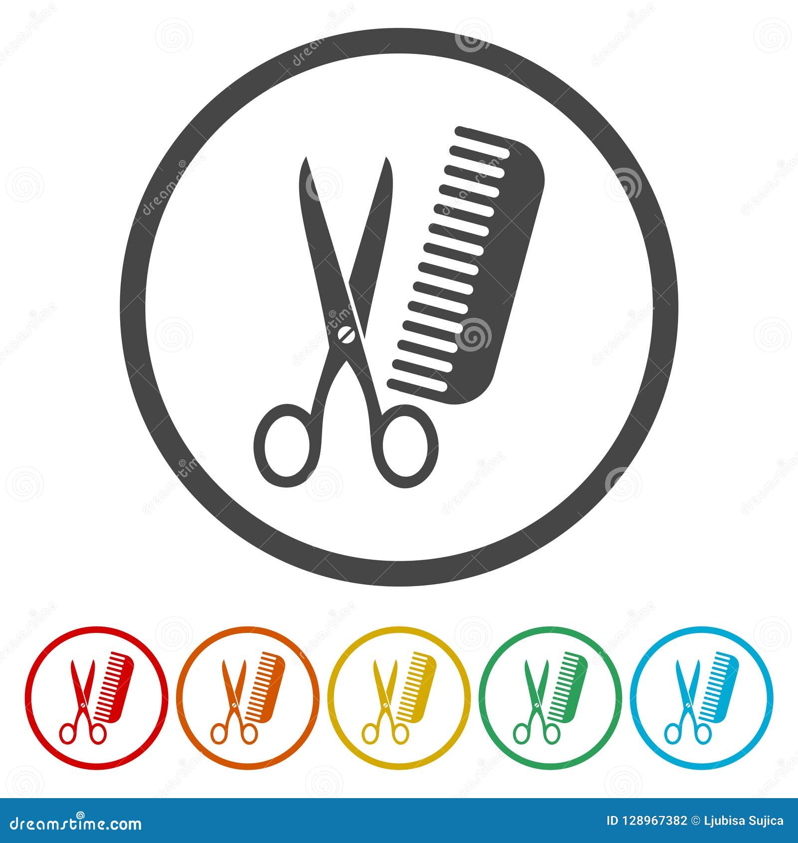 Comb Hair with Scissors Sign Icon. Barber Symbol Stock Vector ...