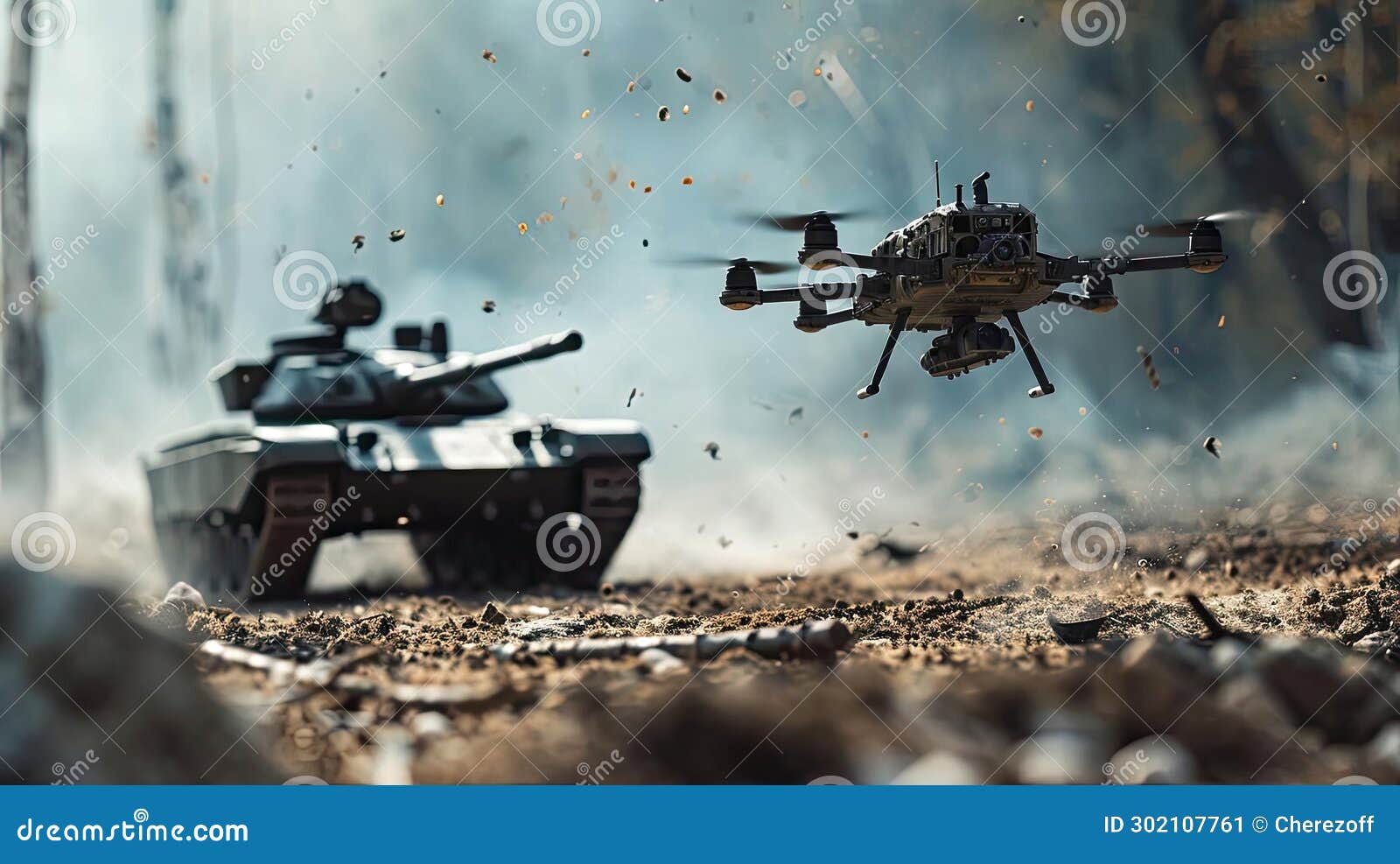 Combat Aerial Drone Attacking a Tank Stock Illustration - Illustration ...