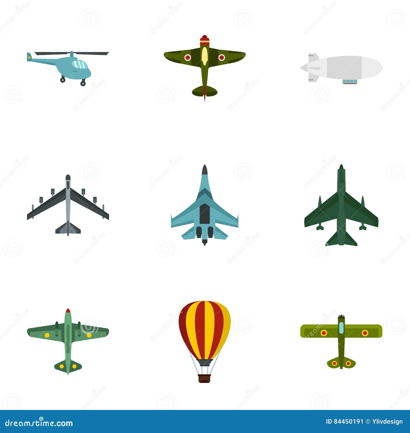 Combat Aircraft Icons Set, Flat Style Stock Vector - Illustration of ...