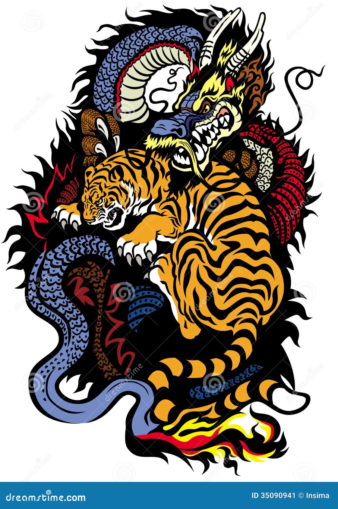 Combat De Dragon Et De Tigre Illustration de Vecteur - Illustration of ...