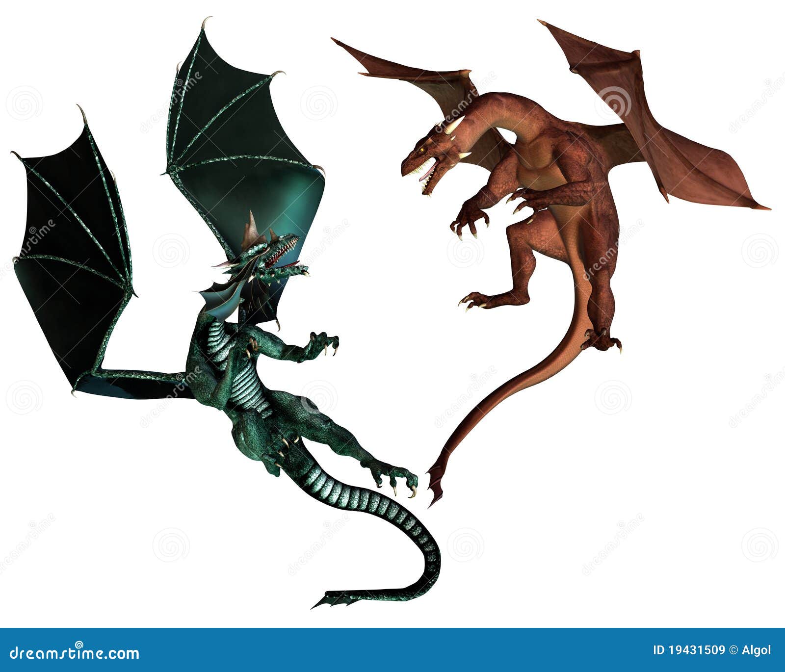 Combat De Dragons Rouges Et Verts Illustration Stock - Illustration du ...