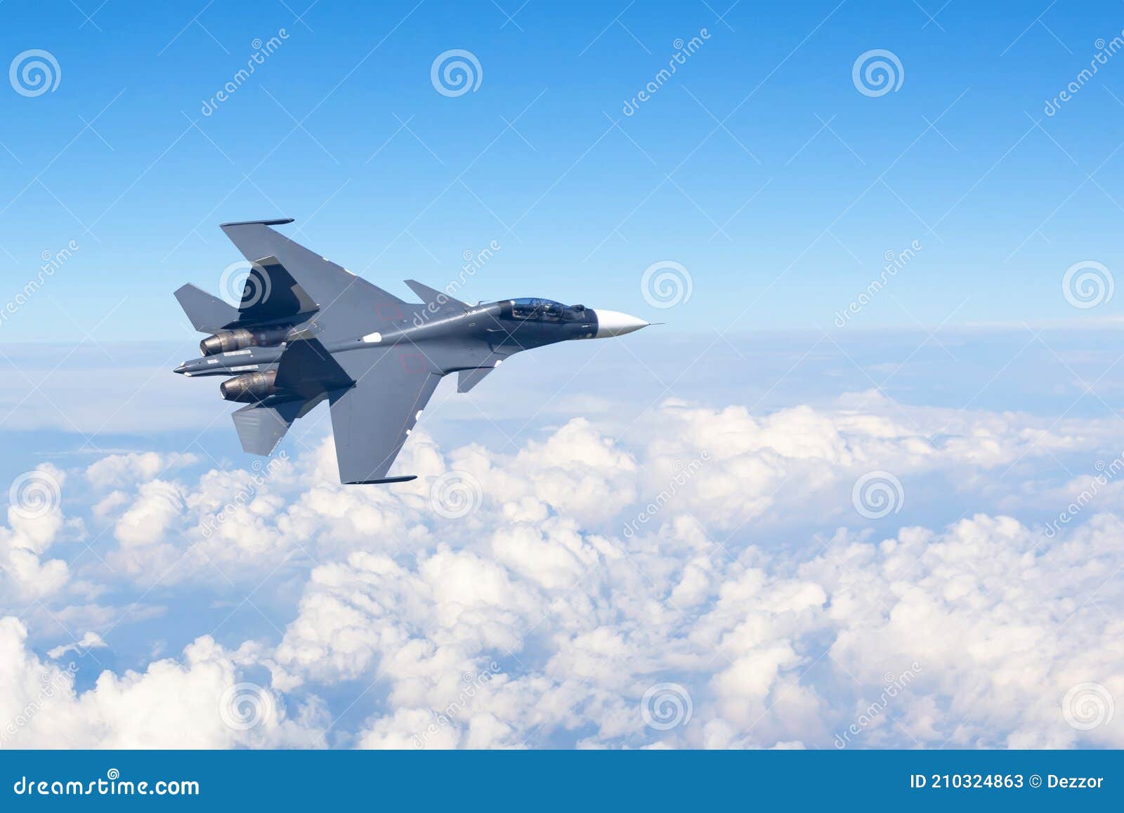 Combat Fighter Jet Flies Turning Maneuver High in the Sky Above the ...