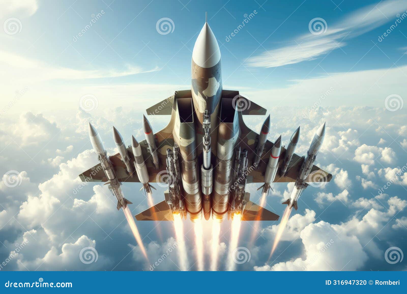 Combat Fighter in the Sky, Top View. Stock Illustration - Illustration ...