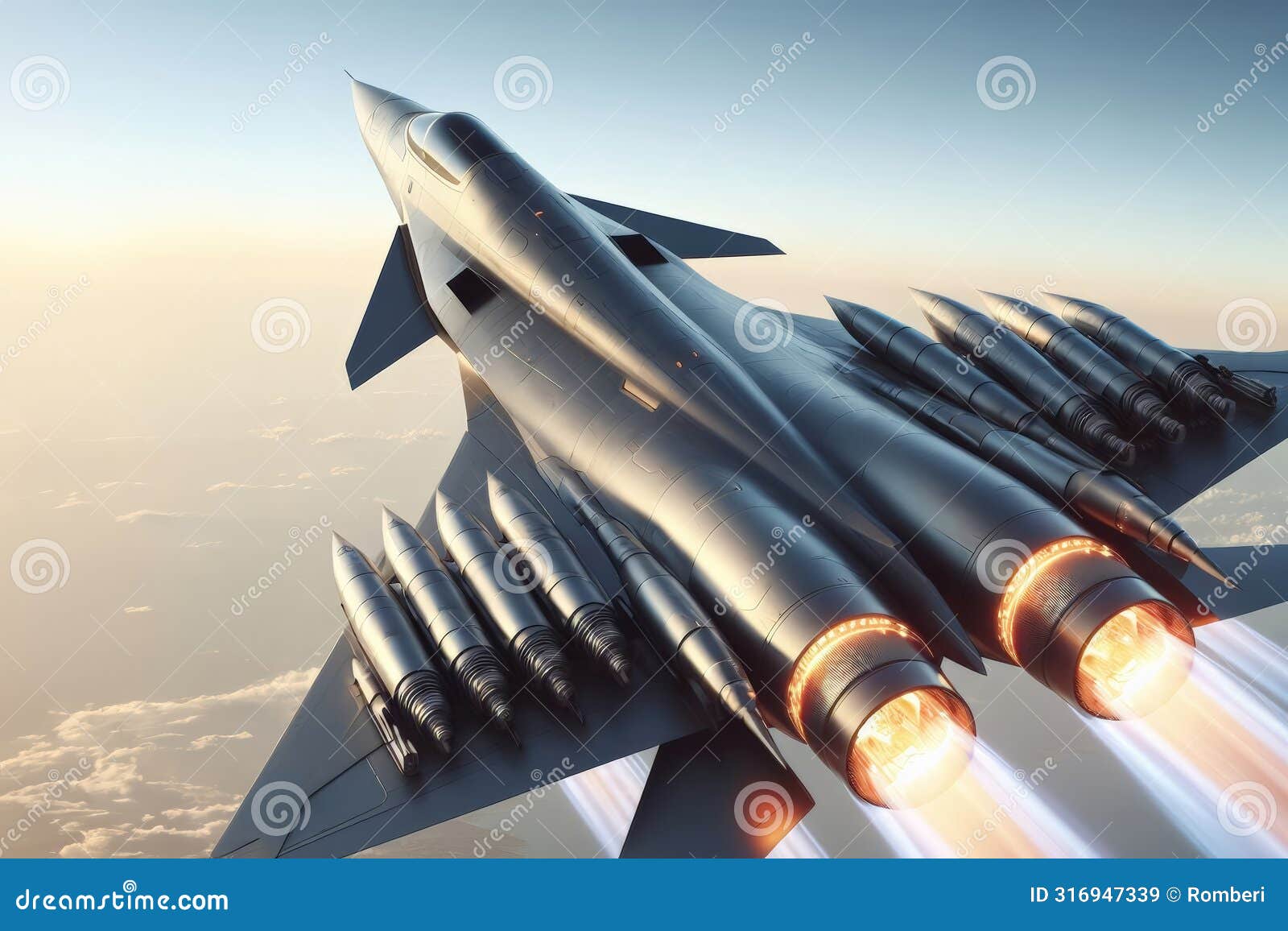Combat Fighter in the Sky, Top View. Stock Illustration - Illustration ...