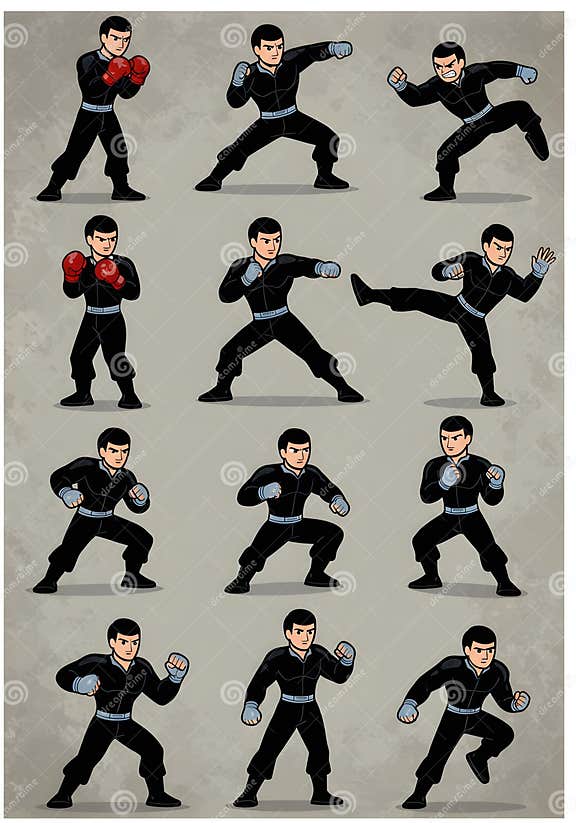 Combat & Fighting Stances - Action-Packed Reference Stock Illustration ...