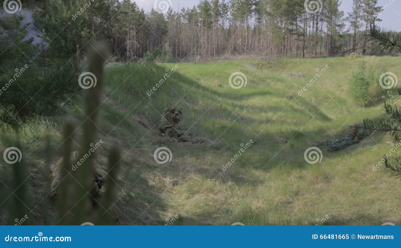 Combat Firefight in the Woods. World War II. the Reconstruction of the ...