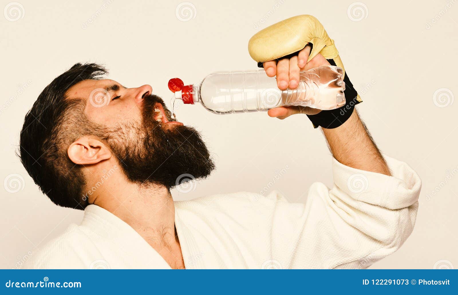 Combat Master Drinks Refreshing Water after Training. Stock Image ...