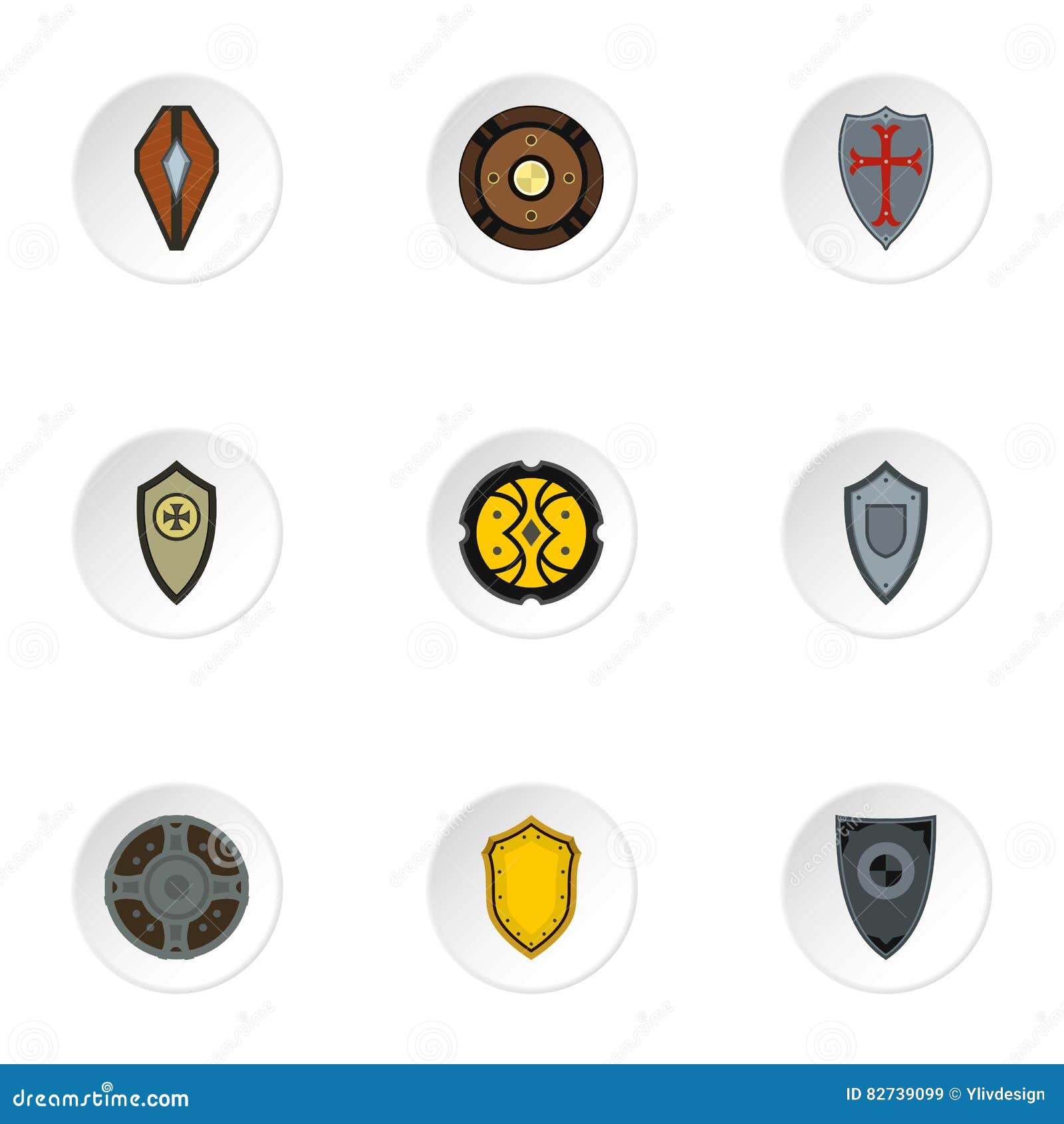 Combat Shield Icons Set, Flat Style Stock Vector - Illustration of ...
